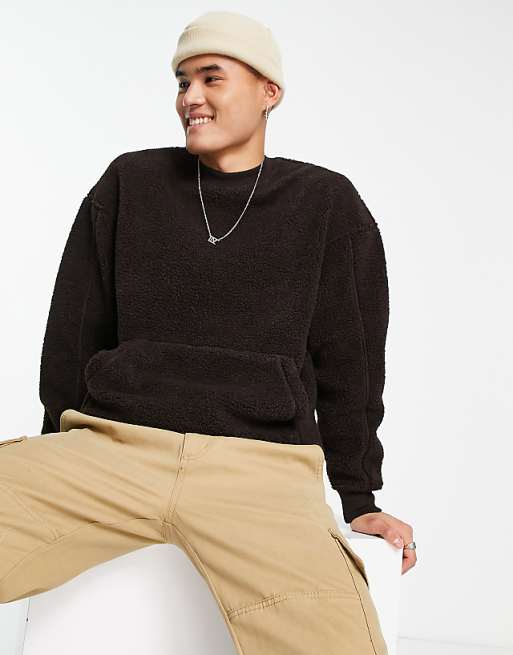 ADPT - Oversized sweatshirt van teddystof met ronde hals in bruin | ASOS ADPT - Oversized sweatshirt van teddystof met ronde hals in bruin | ASOS