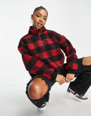 Aeropostale button up fleece pullover in red check | ASOS