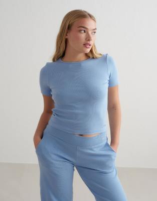Aim'n Blue mist ease ribbed short sleeve in blue | ASOS