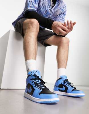 Air Jordan - 1 Mid - Sneakers alte nere e blu college | ASOS