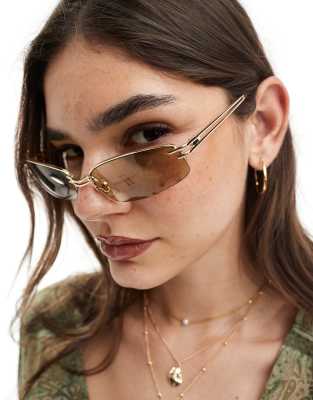 AIRE helix narrow metal sunglasses in brown | ASOS