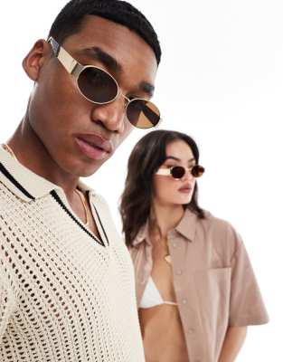 AIRE mars oval sunglasses in brown/gold | ASOS