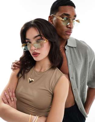 AIRE nebula rectangle metal sunglasses in green/gold | ASOS