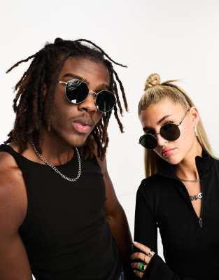 AJ Morgan - Agenda - Occhiali da sole rotondi oro e verdi | ASOS