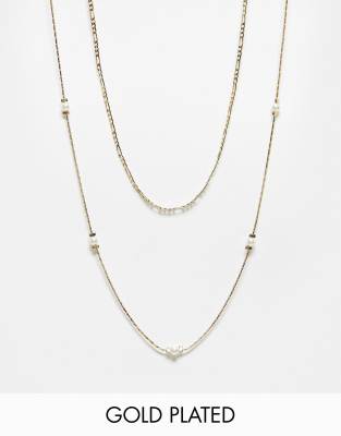 ALDO 2 pack gold plated delicate necklaces with faux pearl detail in ...
