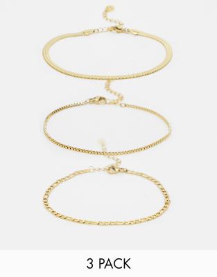 ALDO 3 pack of stainless steel snake and figaro chain bracelet in gold ...