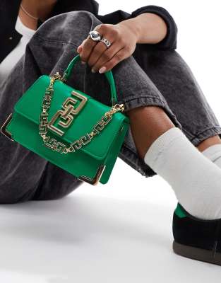 ALDO Aussey top handle bag with chain strap in green | ASOS