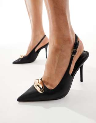 ALDO - Camberly - Sorte pumps med metaldetalje og hælrem i læder | ASOS
