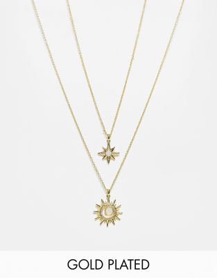 ALDO gold plated 2 pack of necklaces with star and sun pendants in gold ...
