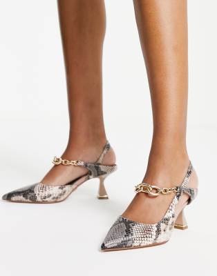 ALDO heeled slingback shoes with embellished chain strap in snake | ASOS