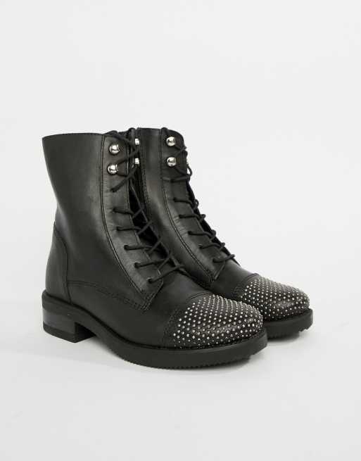 Aldo leather lace up flat ankle boots | ASOS
