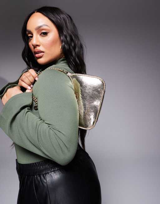 ALDO metallic shoulder bag with chain detail in gold | ASOS