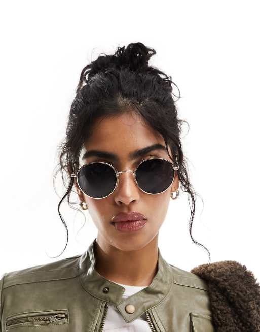 ALDO - Occhiali da sole rotondi in metallo neri e oro | ASOS