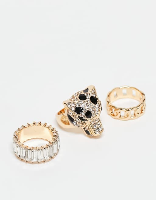 ALDO Oneir pack of 3 rings with jaguar head in gold tone | ASOS