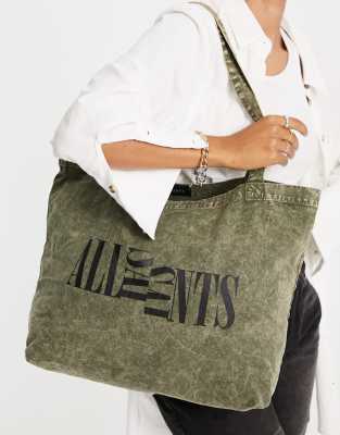 AllSaints acid tote bag in acid khaki | ASOS