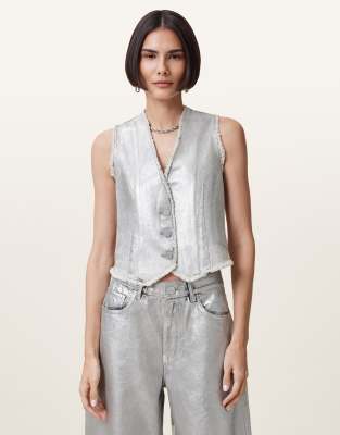 AllSaints – Andrea – Weste in Metallic-Silber | ASOS
