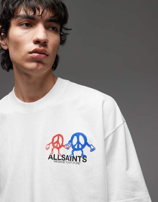 AllSaints Bedfellow peace graphic T-shirt in white | ASOS