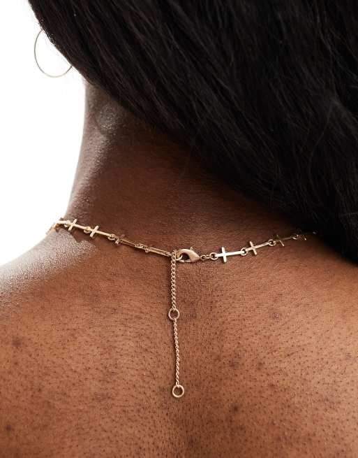 AllSaints cross choker necklace in gold | ASOS