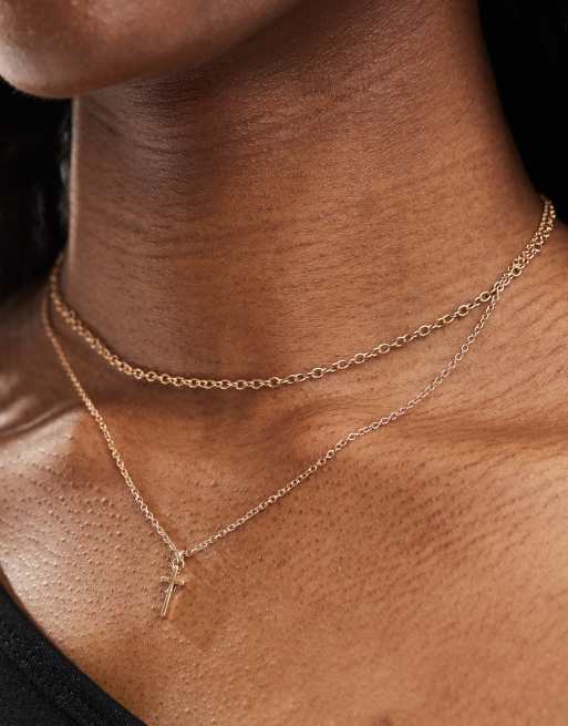 AllSaints cross double chain necklace in gold | ASOS