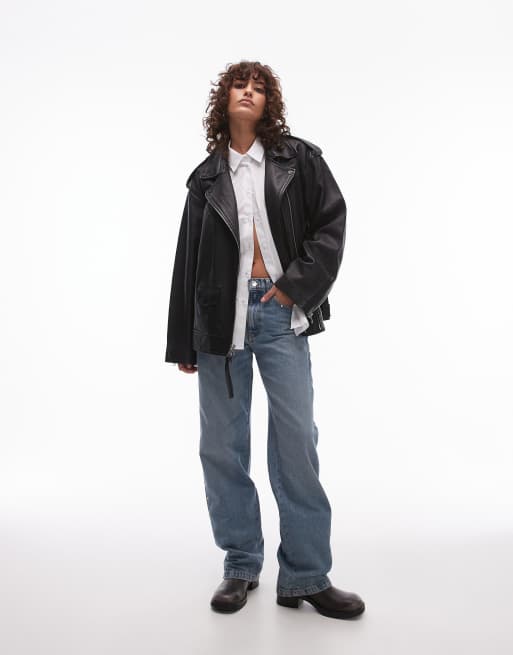 AllSaints Daylen relaxed leather biker jacket in black | ASOS