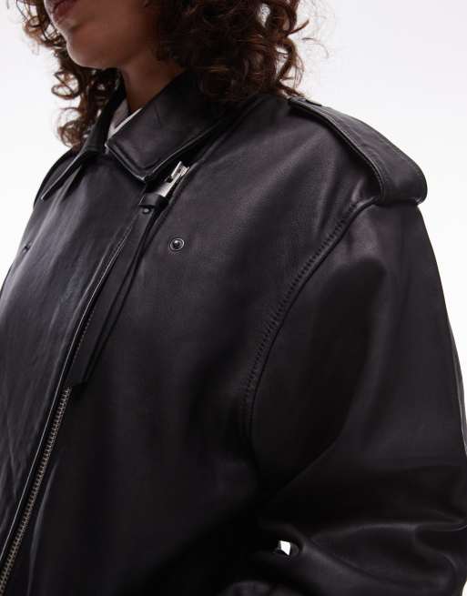 AllSaints Daylen relaxed leather biker jacket in black | ASOS