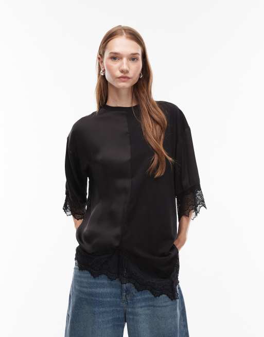 AllSaints lenny satin and lace top | ASOS