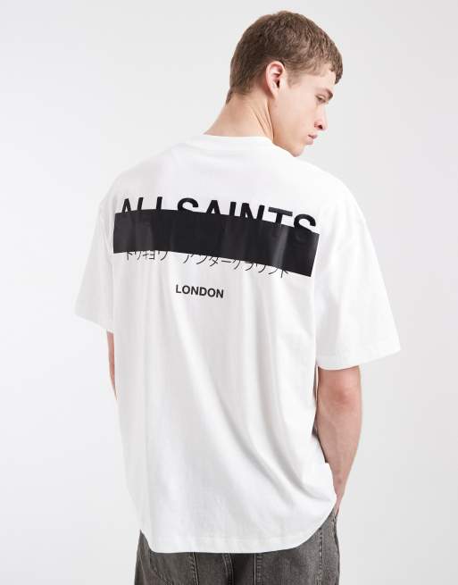 AllSaints Redact oversized embroidered logo t-shirt in white - WHITE | ASOS