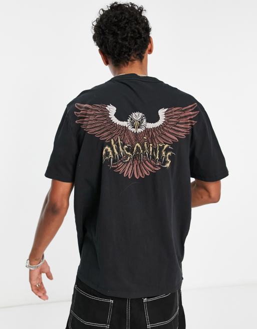 AllSaints – Swoopy – T-Shirt in verwaschenem Schwarz mit Grafikprint | ASOS