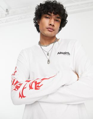 AllSaints - Top imprimé sur les bras à manches longues - Blanc | ASOS