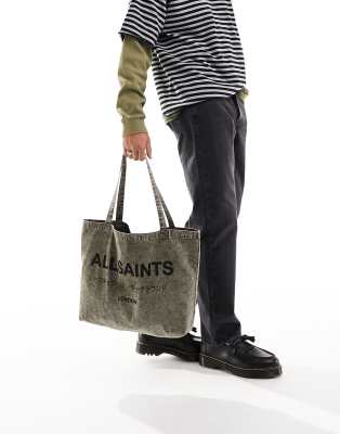 AllSaints Underground acid wash tote bag in khaki | ASOS