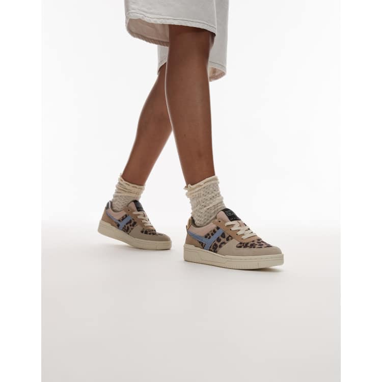 AllSaints Vix leather mix trainers in sand leopard multi - BROWN