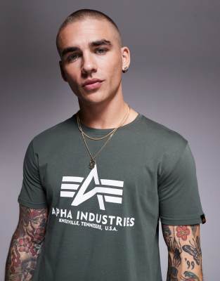 Alpha chest logo t-shirt in khaki green | ASOS