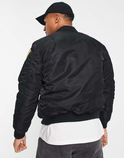 Alpha Industries MA-1 VF NASA badge bomber jacket in black | ASOS