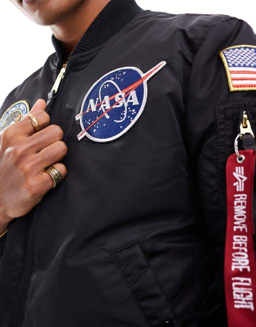 Alpha Industries MA-1 VF NASA bomber jacket in black | ASOS