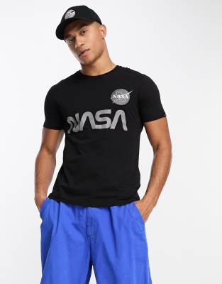 Alpha Industries NASA reflective logo t-shirt in black | ASOS