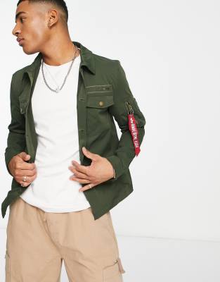 Alpha Industries twill overshirt jacket in olive green | ASOS