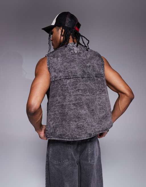 Alpha utility vest in acid wash black | ASOS