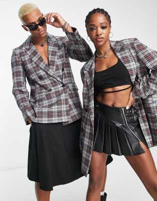 Americana burdeos y azul a cuadros extragrande de COLLUSION Unisex | ASOS