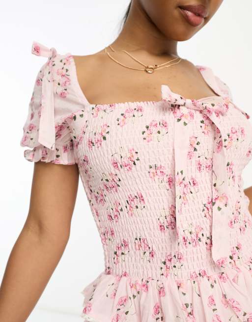 Amy Jane London Darcy tiered mini dress in pink ditsy floral | ASOS