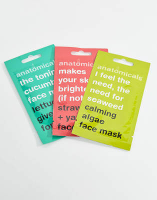 Anatomicals Face Mask Pack - Brightening Toning and Calming x 3 | ASOS