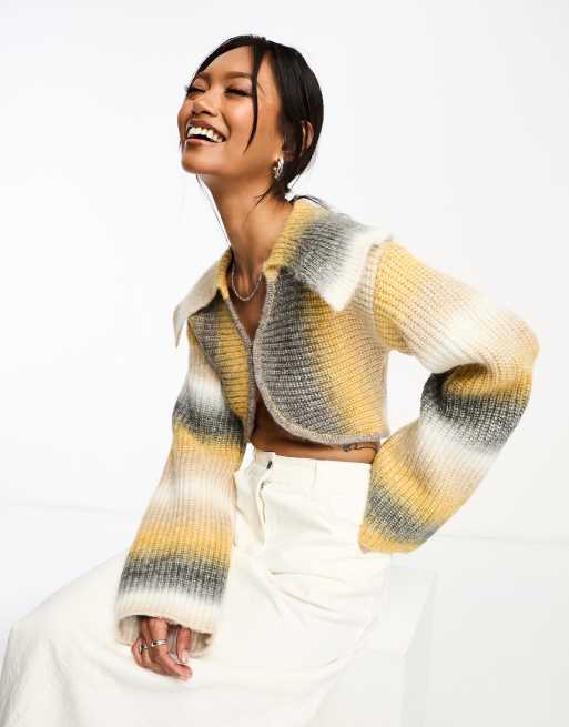 Annorlunda - Cardigan court à ourlet incurvé effet dégradé - Marron et citron vert | ASOS