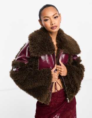 Annorlunda high shine shearling edged oversized aviator jacket in ...