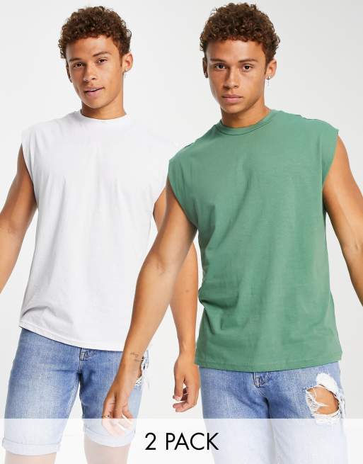 Another Influence 2 pack oversized vest in green & light grey | ASOS