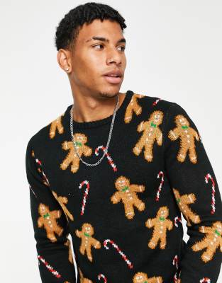 Another Influence festive gingerbread print jumper in black | ASOS
