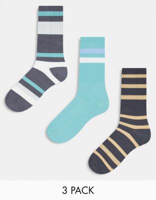 Another Influence ribbed multipack of 3 striped socks in grey | ASOS