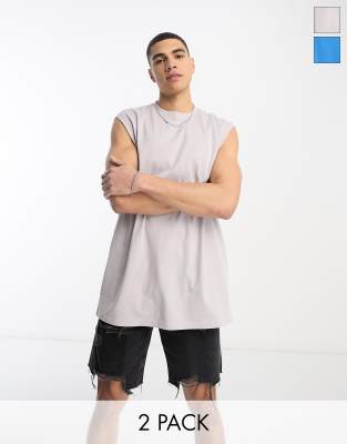 Another Influence Tall 2 pack oversized singlets in grey and blue | ASOS