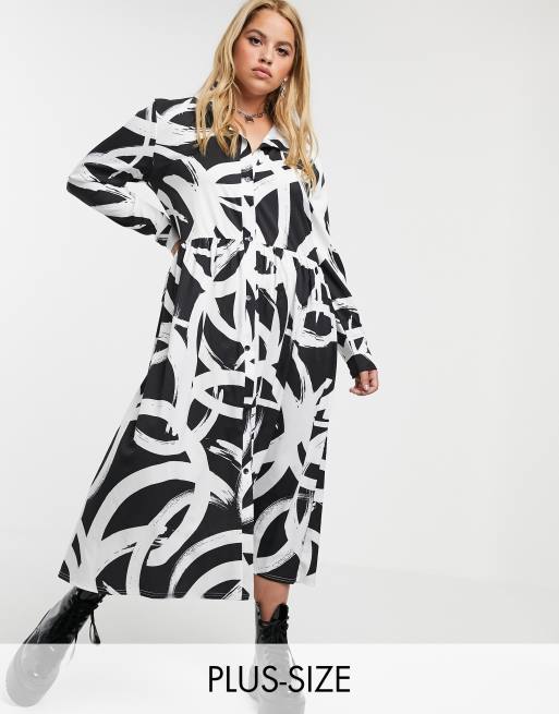 Another Reason Plus relaxed smock shirt dress in tonal print | ASOS