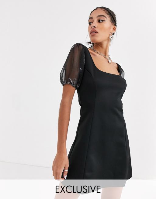 Another Reason square neck mini dress with organza puff sleeves | ASOS