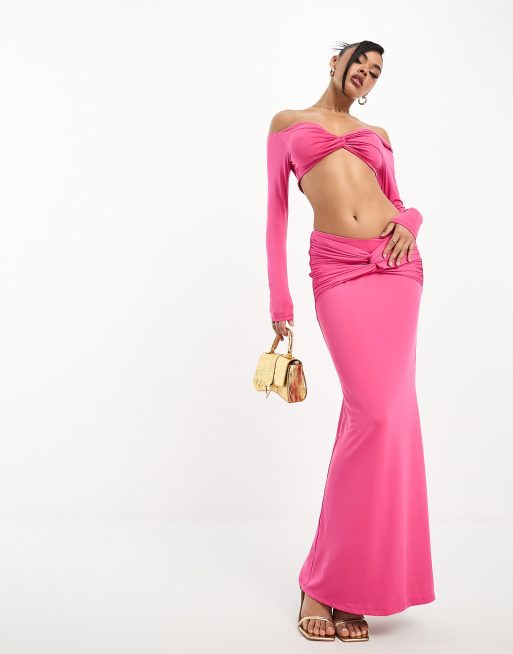 Aria Cove - Jupe d'ensemble longue et moulante à détail noué - Rose | ASOS