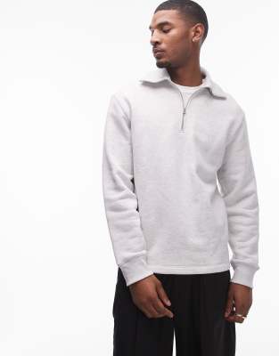 ARKET half zip heavyweight sweatshirt with collar in grey melange | ASOS